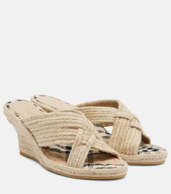 Burberry Woven Espadrille Wedges - Beige