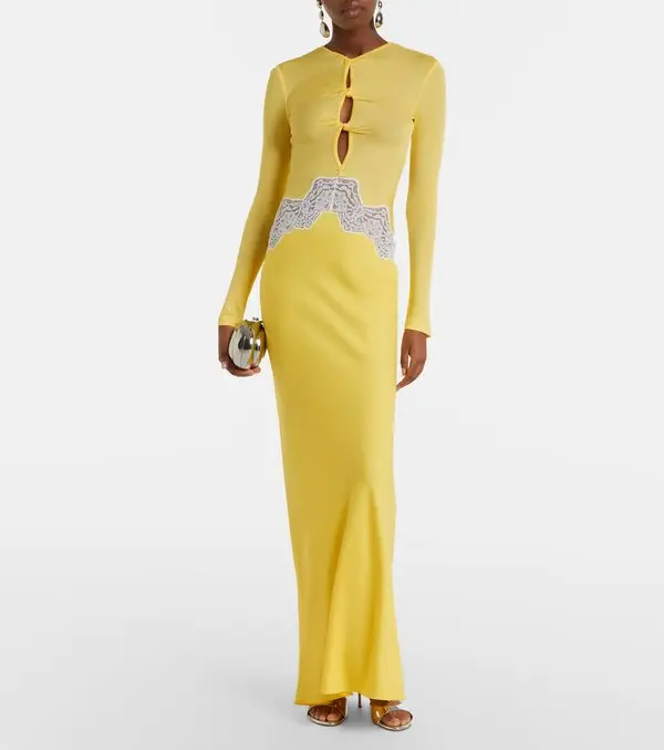 Christopher Esber Verner Cutout Lace-trimmed Maxi Dress - Yellow