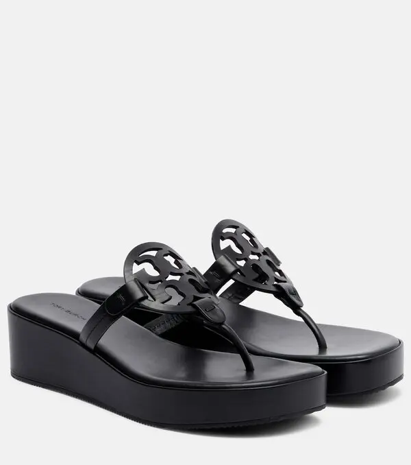 Tory Burch Miller Leather Platform Thong Sandals - Black