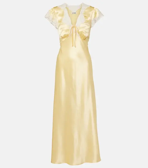 Rixo Lace-trimmed Satin Midi Dress - Yellow