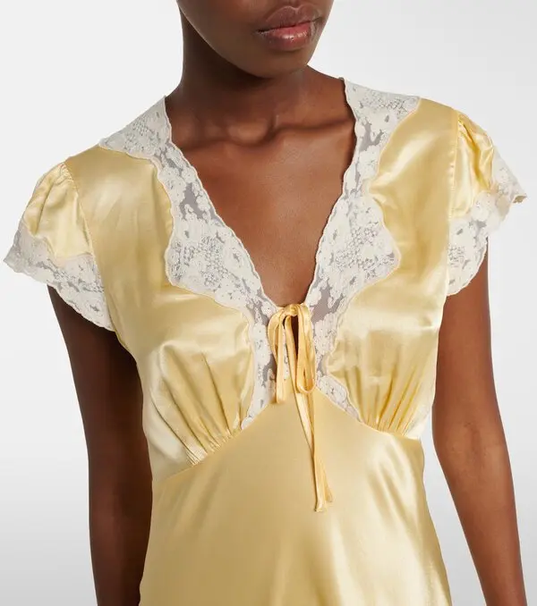 Rixo Lace-trimmed Satin Midi Dress - Yellow
