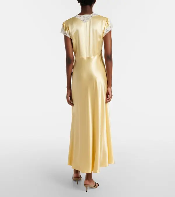 Rixo Lace-trimmed Satin Midi Dress - Yellow