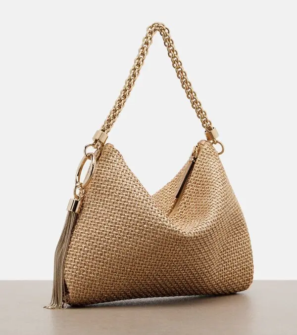 JIMMY CHOO Callie Medium Raffia-effect Shoulder Bag - Gold