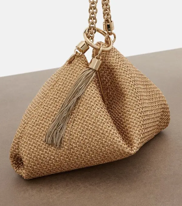 JIMMY CHOO Callie Medium Raffia-effect Shoulder Bag - Gold