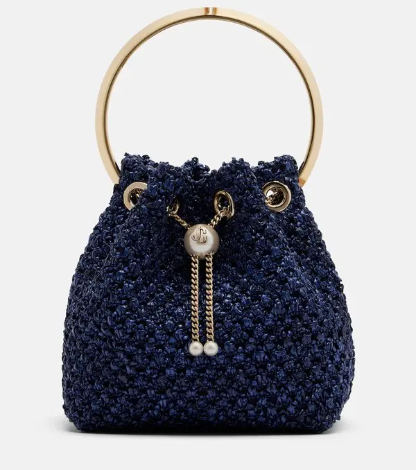 JIMMY CHOO Bon Bon Small Raffia-effect Bucket Bag - Blue
