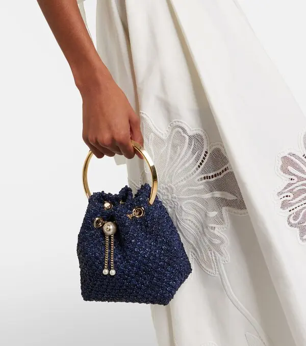 JIMMY CHOO Bon Bon Small Raffia-effect Bucket Bag - Blue