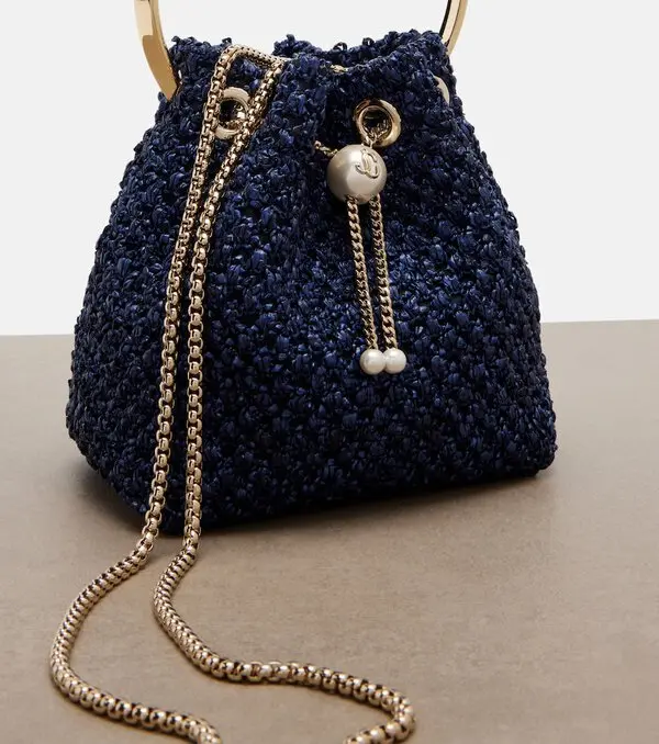 JIMMY CHOO Bon Bon Small Raffia-effect Bucket Bag - Blue