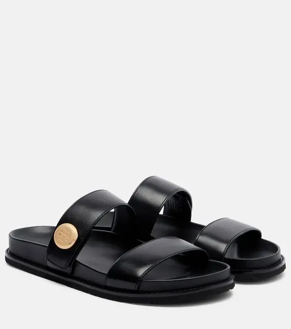 Tory Burch Romy Sport Leather Slides - Black