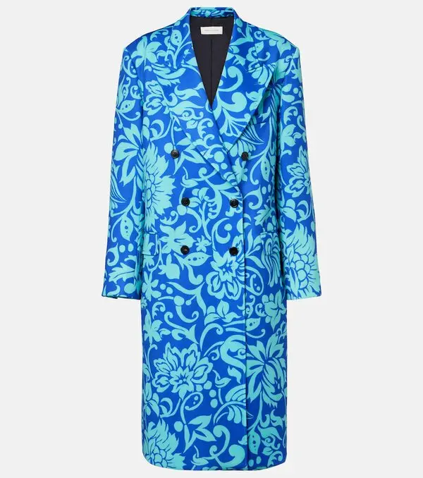 Dries Van Noten Printed Double-breasted Coat - Blue