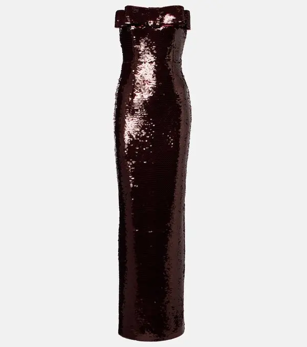 THE NEW ARRIVALS ILKYAZ OZEL Sequined Bustier Gown With Bow - Burgundy