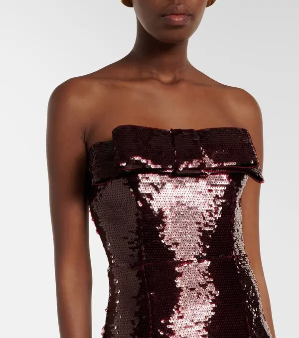 THE NEW ARRIVALS ILKYAZ OZEL Sequined Bustier Gown With Bow - Burgundy