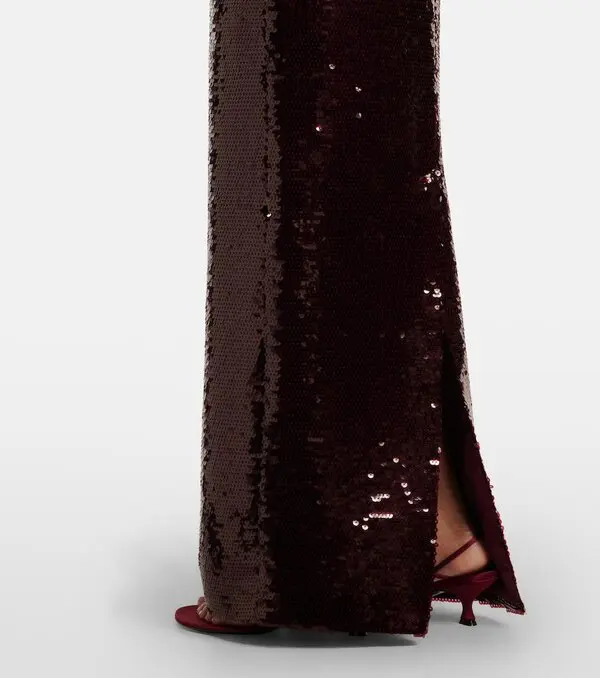 THE NEW ARRIVALS ILKYAZ OZEL Sequined Bustier Gown With Bow - Burgundy