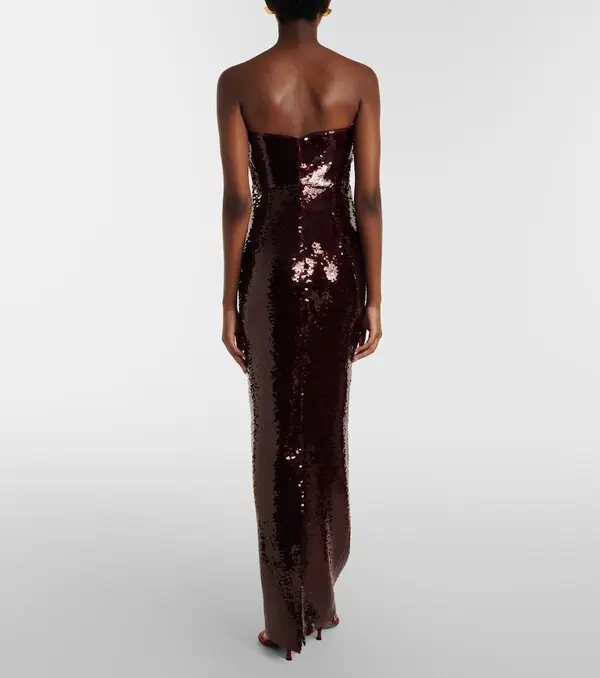 THE NEW ARRIVALS ILKYAZ OZEL Sequined Bustier Gown With Bow - Burgundy