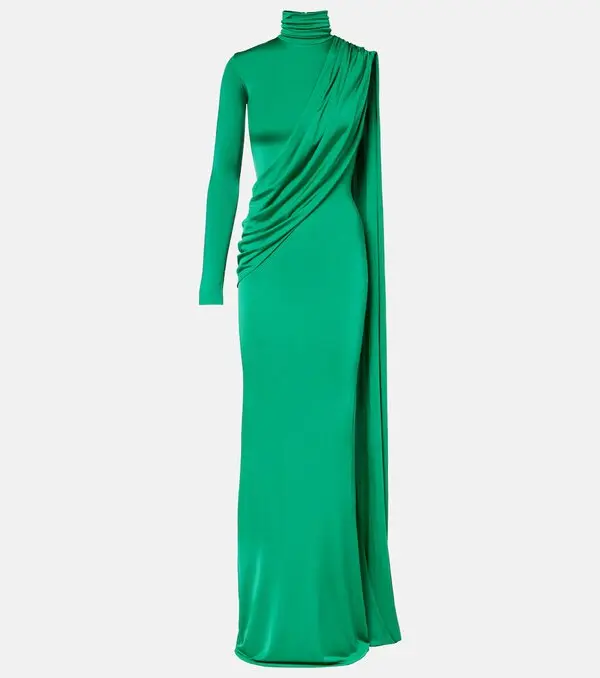 THE NEW ARRIVALS ILKYAZ OZEL Aya Caped Satin Gown - Green
