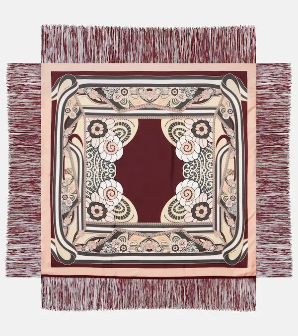 La DoubleJ Fringed Printed Silk Twill Scarf - Multicoloured