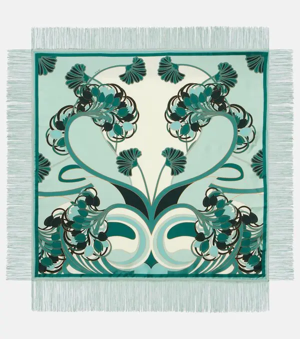 La DoubleJ Fringed Printed Silk Twill Scarf - Green