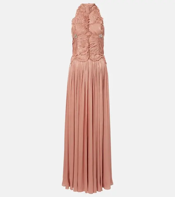Costarellos Embellished Ruched Georgette Gown - Pink