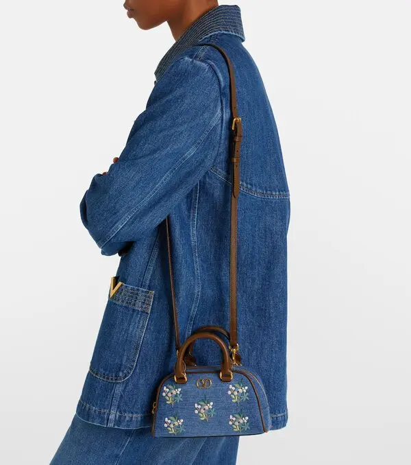 Valentino Garavani Vlogo Mini Floral Denim Top-handle Bag