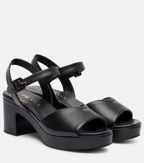 Prada Leather Platform Sandals - Black
