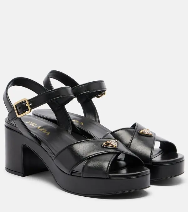 Prada Leather Platform Sandals - Black