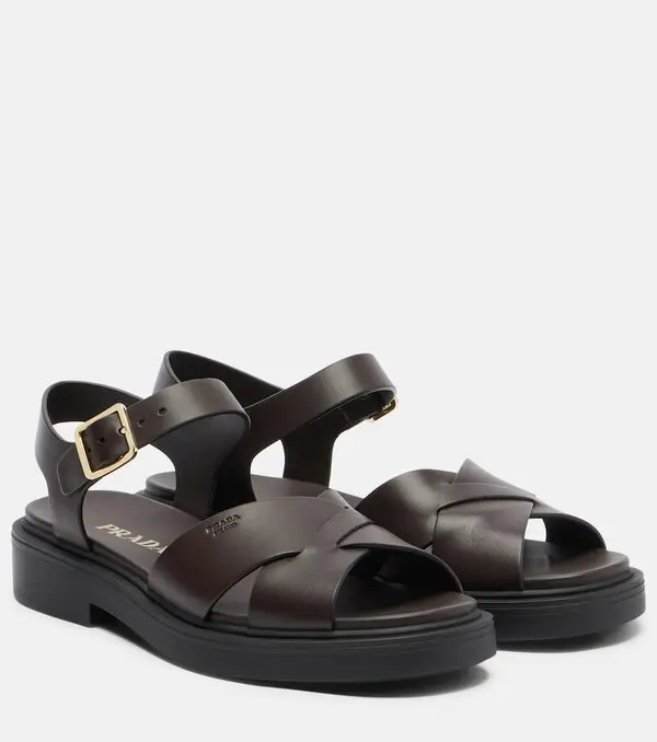 Prada Leather Platform Sandals - Brown
