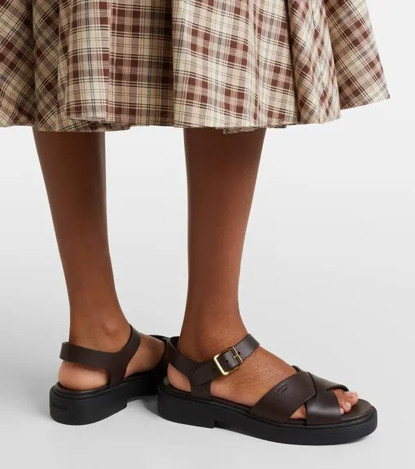 Prada Leather Platform Sandals - Brown