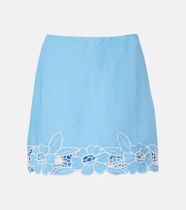 Rixo Nancye Cutout Linen-blend Miniskirt - Blue
