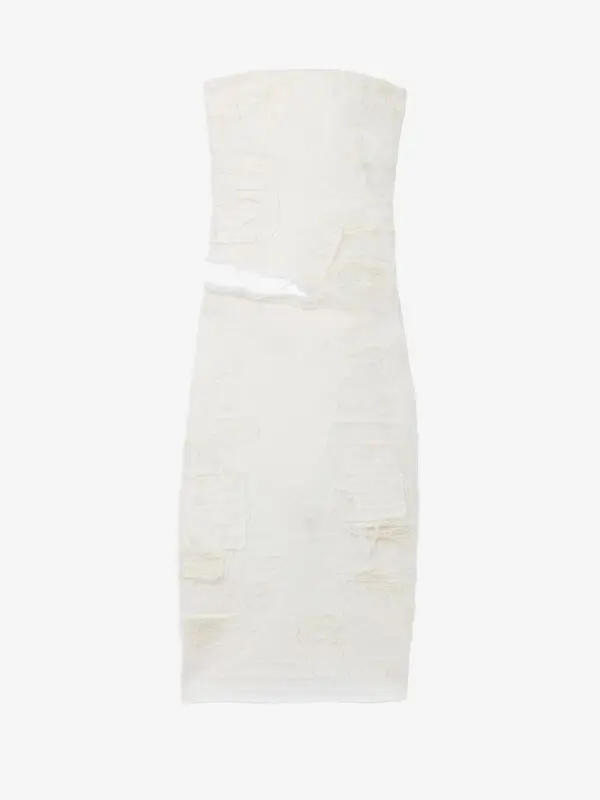 Alexander McQueen Slashed Strapless Denim Dress - Ivory