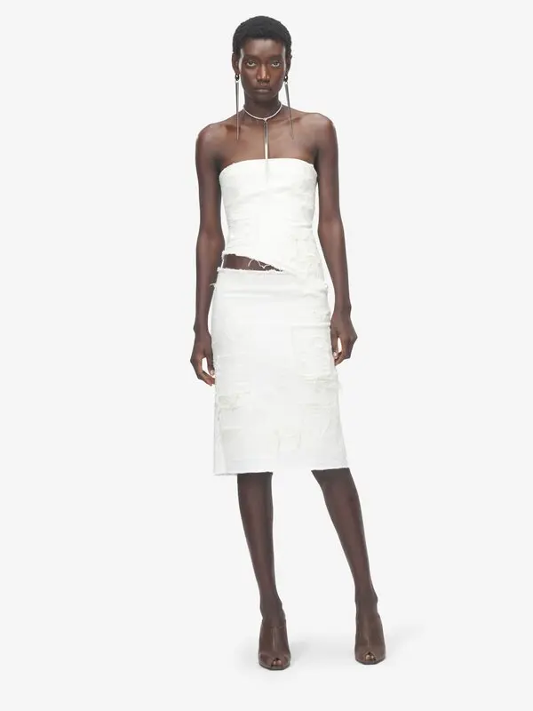 Alexander McQueen Slashed Strapless Denim Dress