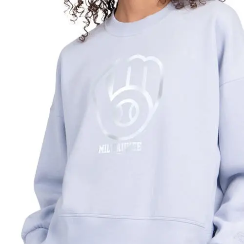 STARTER Milwaukee Brewers Pastels Boxy Fleece Sweatshirt - Light Blue