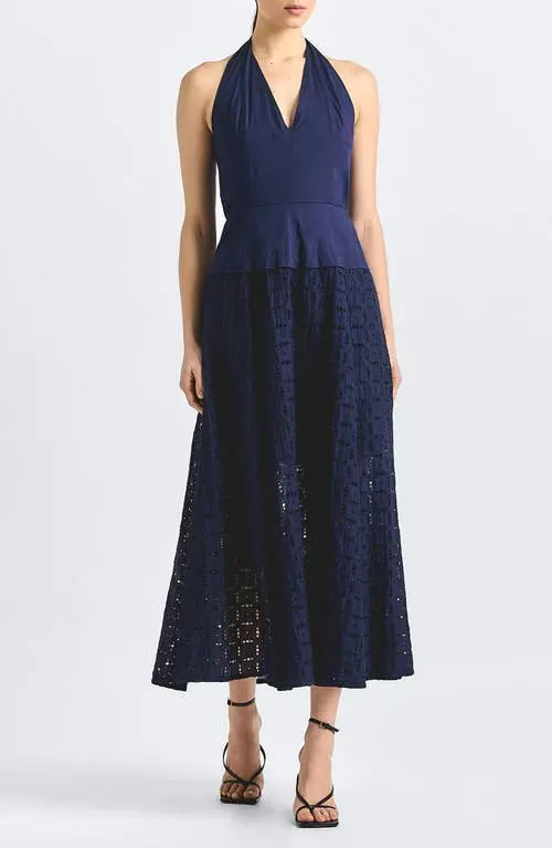 Derek Lam 10 Crosby Eyelet Halter Maxi Dress - Navy