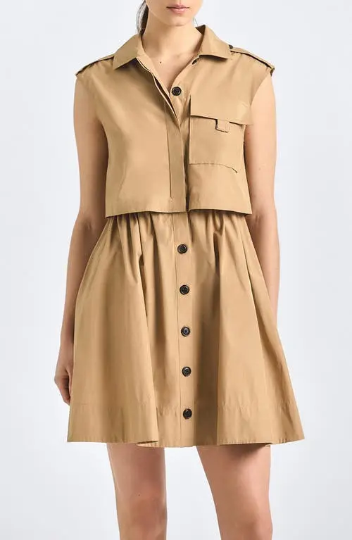 Derek Lam 10 Crosby Sequoia Sleeveless Mini Shirtdress - Camel