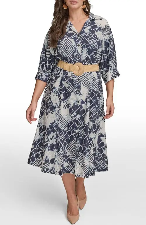 Donna Karan New York Belted Linen Blend Midi Dress