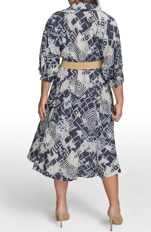 Donna Karan New York Belted Linen Blend Midi Dress