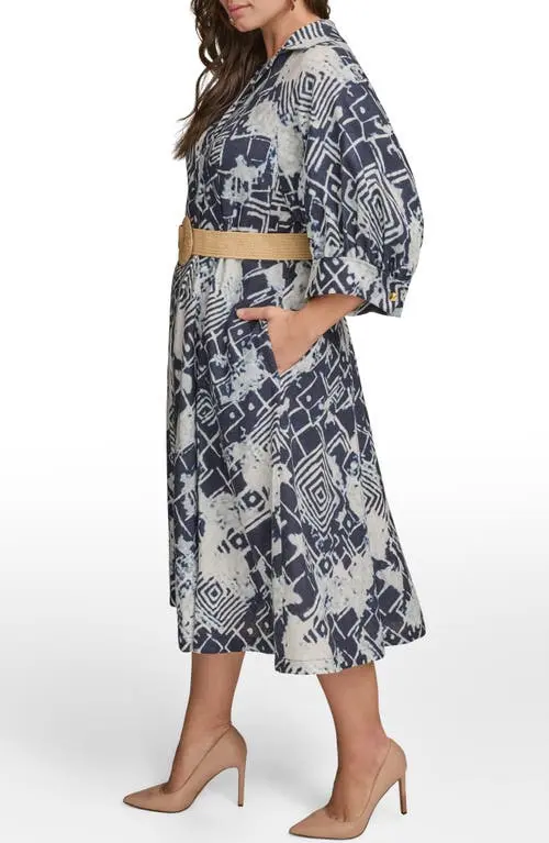 Donna Karan New York Belted Linen Blend Midi Dress
