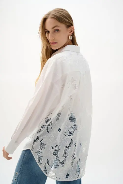 Joseph Ribkoff Cotton Lace Boxy Blouse With Embroidery