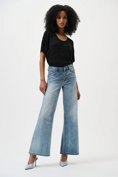 Joseph Ribkoff Classic Wide-leg Stretch Jeans - Light Blue Denim