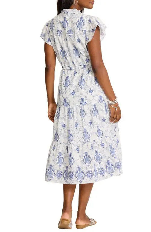 Tommy Bahama Noble Pineapple Cotton Dobby Midi Dress - White/blue