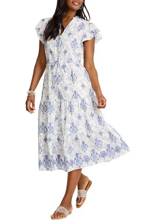 Tommy Bahama Noble Pineapple Cotton Dobby Midi Dress - White/blue