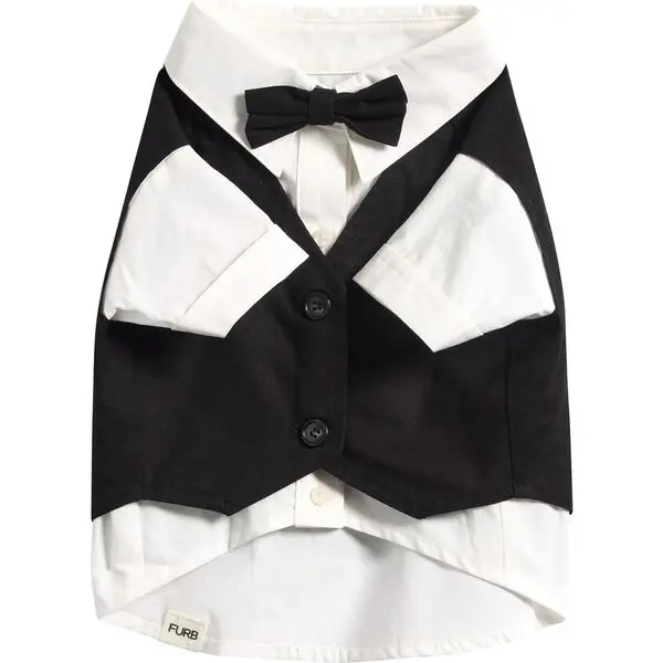 FURB The We Do Wedding Pet Shirt & Vest With Detachable Bow Tie - White/black