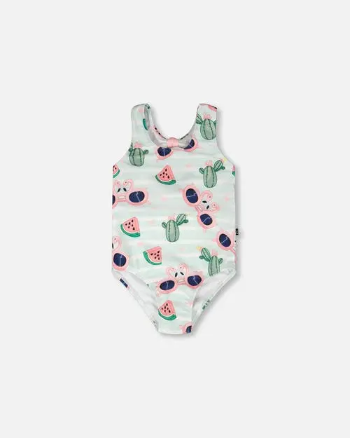 DEUX PAR DEUX Printed One-piece Swimsuit - Blue Flamingo Print
