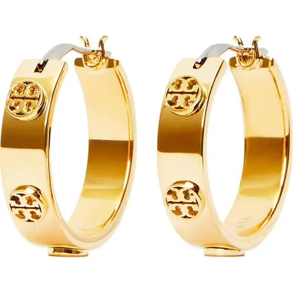 Tory Burch Thin Icon Hoop Earrings - Tory Gold