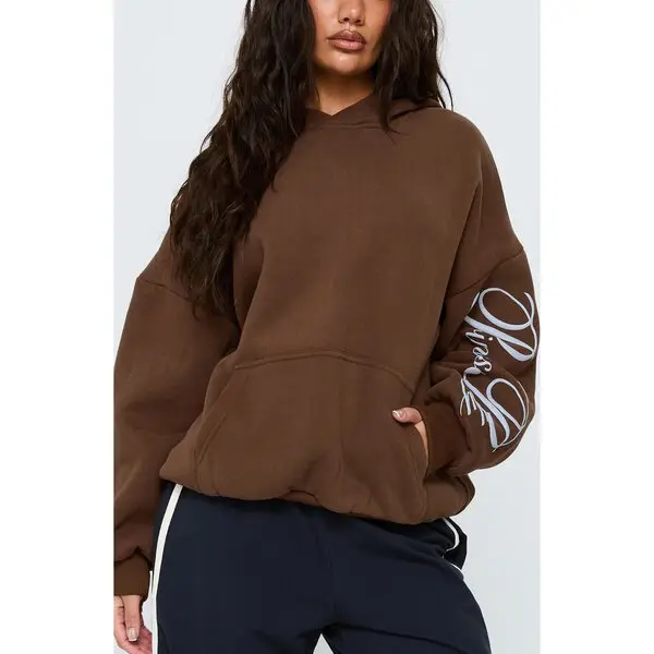 Princess Polly Script Logo Graphic Hoodie - Brown/blue