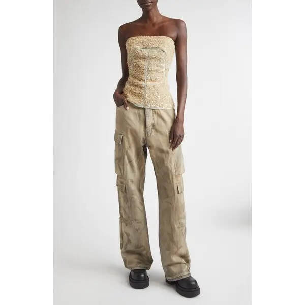 Rick Owens Sequin Tulle Bustier Top - Light Blue/sand