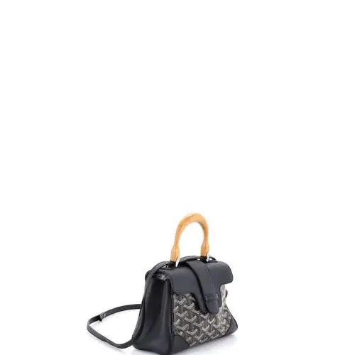 Goyard Saigon Top Handle Bag Coated Canvas With Leather Mini - Black