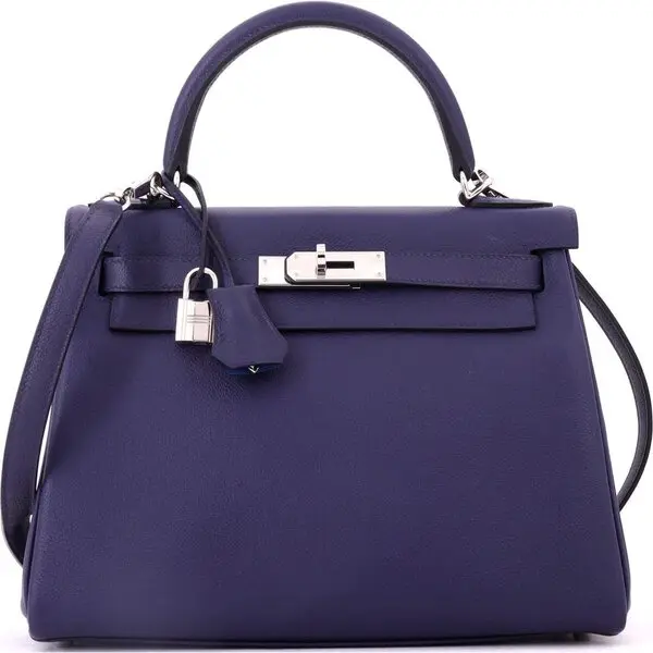 Hermès Kelly Handbag Verso Evercolor With Palladium Hardware 28 - Verso-bleu Encre/bleu Zellige