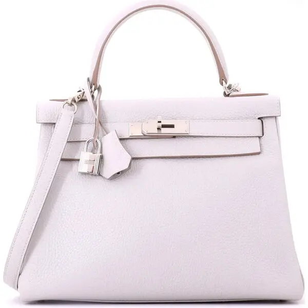 Hermès Kelly Handbag Clemence With Palladium Hardware 28 - Grey