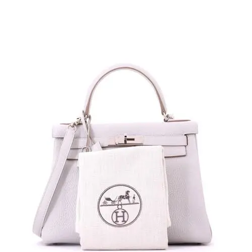 Hermès Kelly Handbag Grey Clemence With Palladium Hardware 28 - Gris Perle