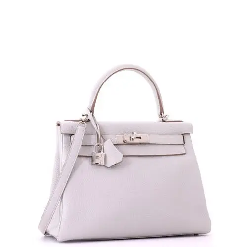 Hermès Kelly Handbag Grey Clemence With Palladium Hardware 28 - Gris Perle