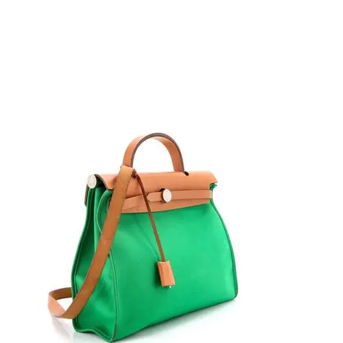 Hermès Herbag Zip Berline 31 Vache Canvas And Leather - Green